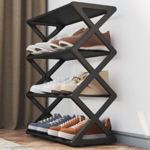 jyibinee Shoe Storage Rack, Detachable 4 Tiers Shoe Storage Organizer, Large Capacity Closet Entryway Shoe Shelf Shoe Organizer for Bedroom Black