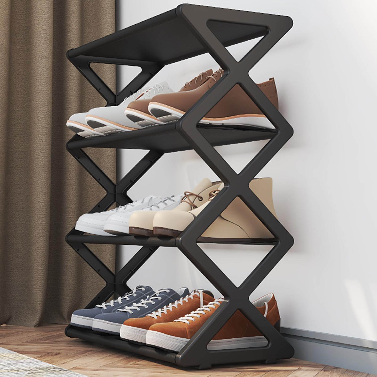 jyibinee Shoe Storage Rack, Detachable 4 Tiers Shoe Storage Organizer, Large Capacity Closet Entryway Shoe Shelf Shoe Organizer for Bedroom Black