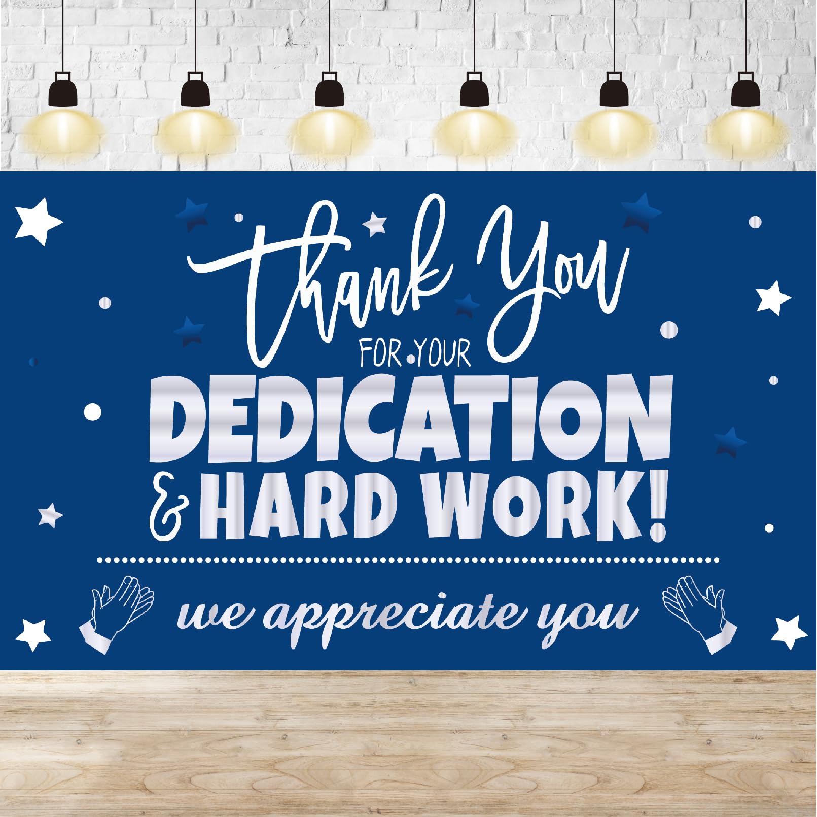 We Appreciate You Banner Decorations Thank You for All You Do Banner Backdrop for Teacher Employee Staff Doctors Nurse Poaster Boss Volunteer Appreciation Week Party Decor Supplies - Blue Silver