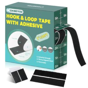 1 in×30 feet black heavy duty hook and loop tape with adhesive, no punching picture frame & door screen mounting tape, keep couch cushion from sliding, sticky tape for diy at classroom office home