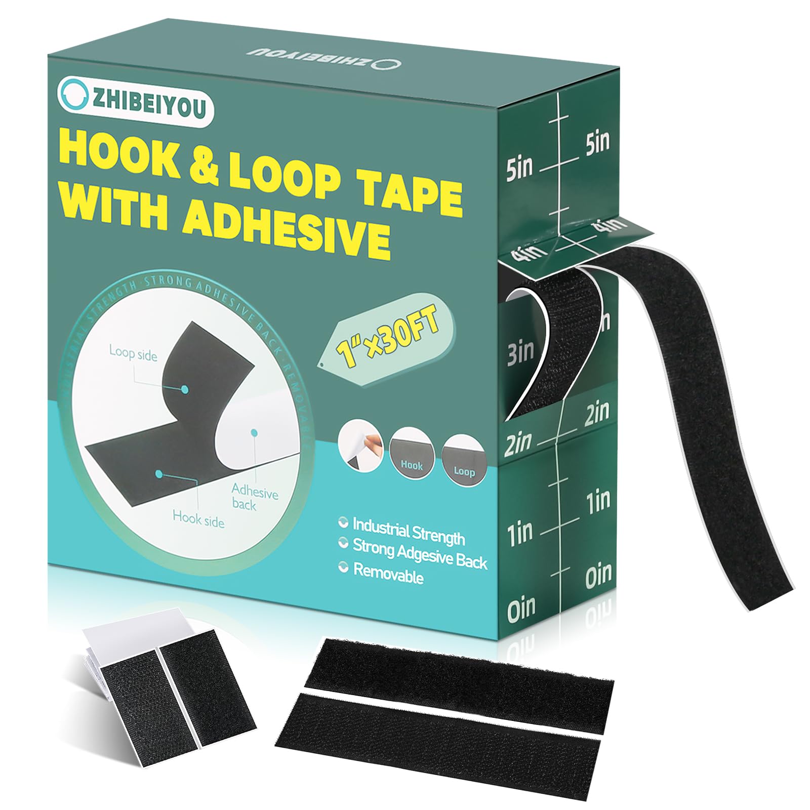 1 in×30 feet Black Heavy Duty Hook And Loop Tape with Adhesive, No Punching Picture Frame & Door Screen Mounting Tape, Keep Couch Cushion from Sliding, Sticky Tape for DIY at Classroom Office Home