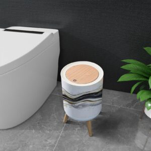 Trash Can with Lid Gold white marble artistic covers luxury backgrounds Trendy pattern Garbage Can Round Waste Bin Press Cover Dog Proof Wastebasket for Kitchen Bathroom Living Room Nursery 1.8gal