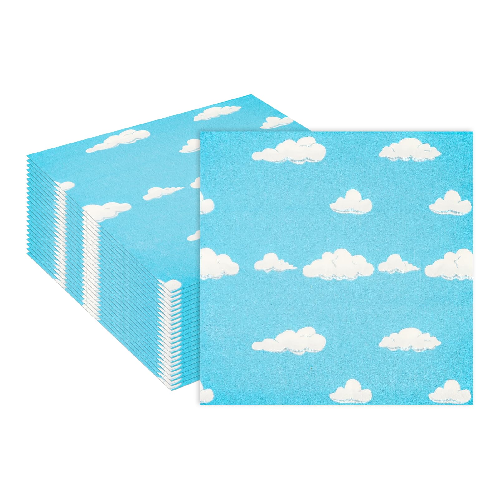 40PCS Blue Sky Clouds Napkins - Folded 6.5 x 6.5 Inches Luncheon Napkins Disposable Paper Napkins Party Supplies for Kids Cartoon Story Theme Birthday Kids Baby Shower Outdoor Camping