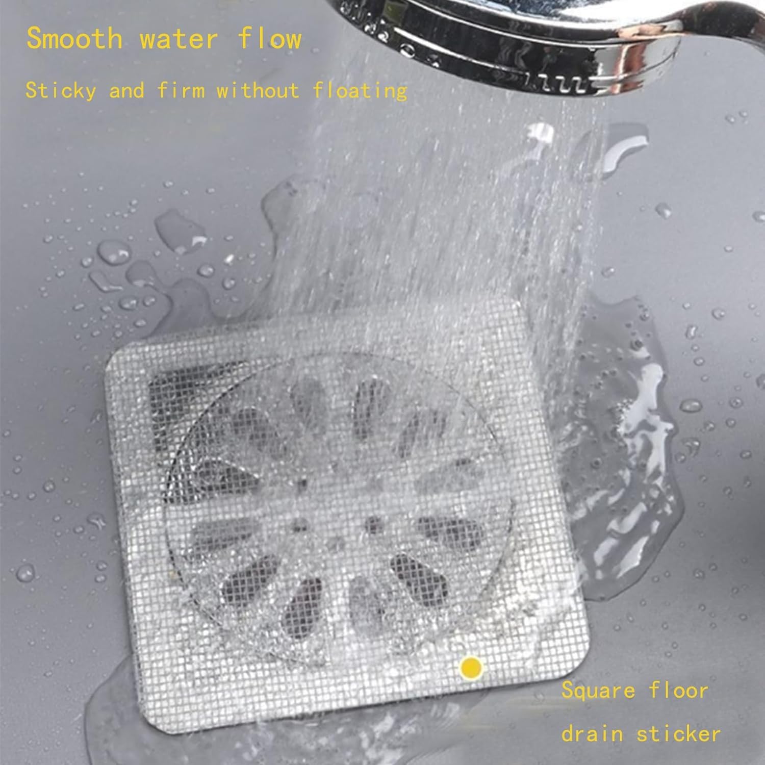 Floor Drain Sticker, 100PCS Disposable Shower Drain Cover Hair Catcher Mesh Stickers, 4"x4" Square Shower Floor Drain Cover, Drain Mesh Strainer for Kitchen, Sink, Bathroom, Laundry, Bathtub