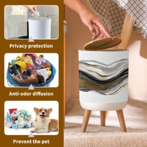 Trash Can with Lid Gold white marble artistic covers luxury backgrounds Trendy pattern Garbage Can Round Waste Bin Press Cover Dog Proof Wastebasket for Kitchen Bathroom Living Room Nursery 1.8gal