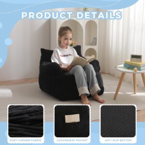 MAXYOYO Kids Bean Bag Chair, Stuffed Toddler Bean Bag Sofa with Filler Bean Bag Chair for Boys and Girls, Lazy Sofa with Pocket Floor Chair for Gaming, Reading, Black