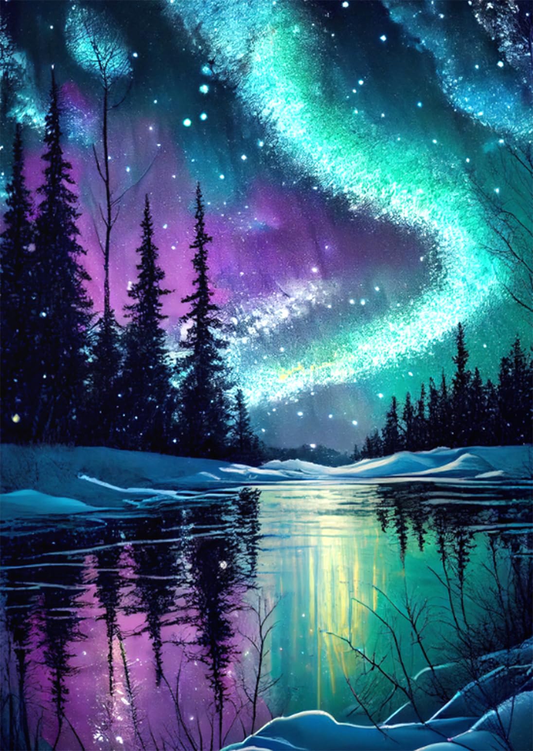 DIYCYCY Aurora Landscape Diamond Art Kits for Adults,DIY 5D Diamond Painting Kits for Beginners,Round Full Drill Diamond Dots Paintings Picture Gem Art Craft for Home Wall Art Decor Gifts 12x16inch