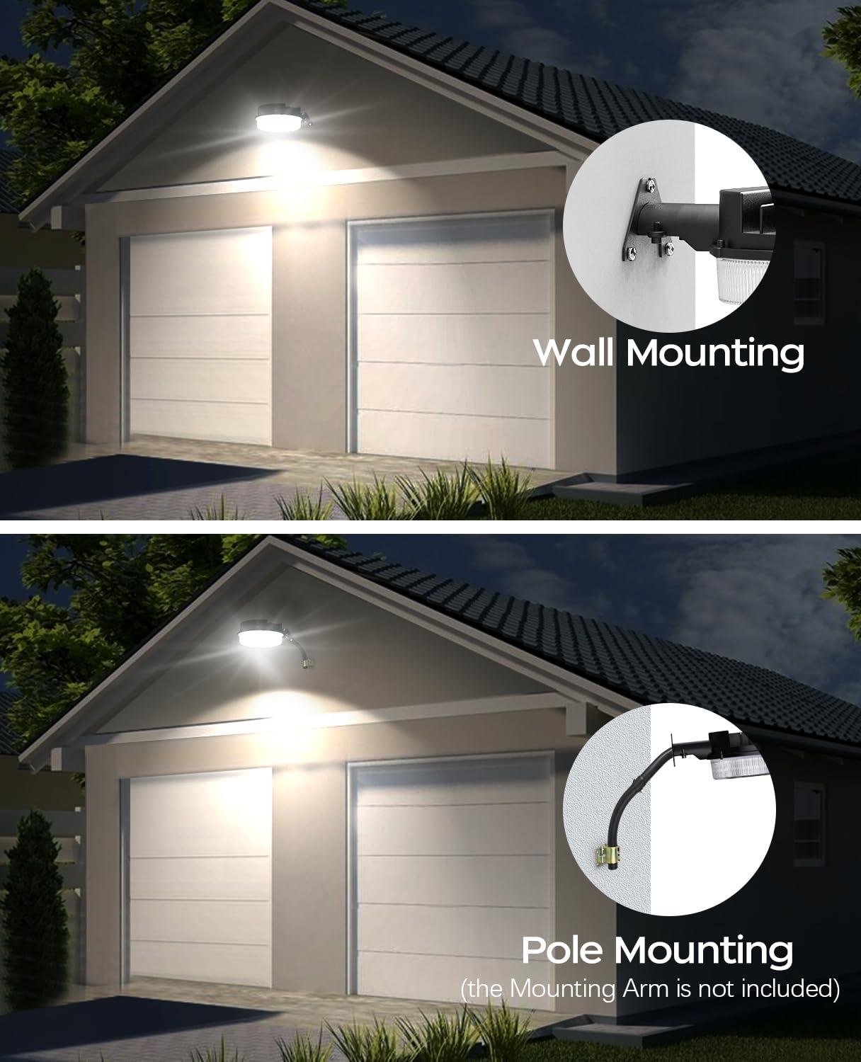 CINOTON 42W LED Barn Light Dusk to Dawn Outdoor Lighting, Black 1 Pack & Outdoor Solar Landscape Pathway Lights Warm White & Multicolor 4 Pack