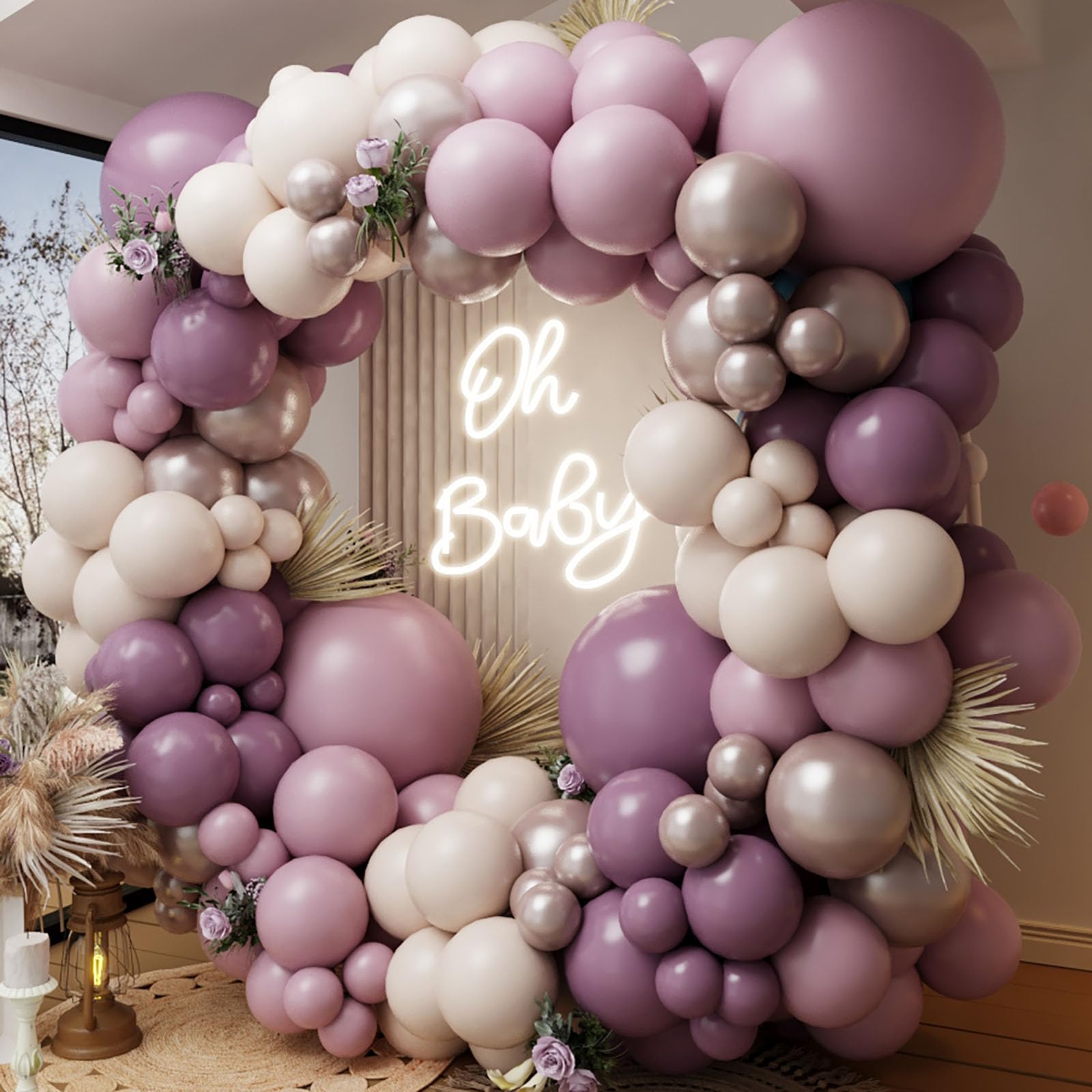 155pcs Boho Dusty Purple Lavender Sand White and Gold Balloon Garland Arch Kit, Boho Gender Reveal Wedding Birthday Bachelor Bridal Baby Shower Balloons Balloon Garland Arch Kit Party Decorations