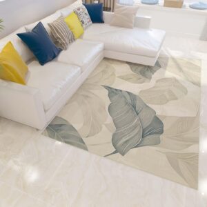 Area Rug 5x7 Tropical Leaves Modern Abstract Minimalist Aesthetic Artistic Large Carpet Non Slip Washable Indoor Rugs for Home Kitchen Living Room Bedroom Dining Room Office