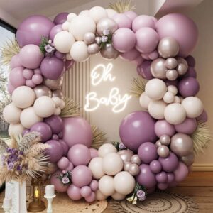 155pcs boho dusty purple lavender sand white and gold balloon garland arch kit, boho gender reveal wedding birthday bachelor bridal baby shower balloons balloon garland arch kit party decorations