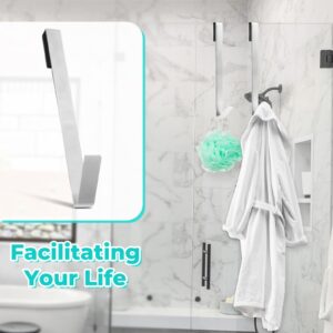 Qianyu 2 Pack 10 Inch Shower Door Hooks Towel Hooks for Bathrooms Extended Heavy Duty Drilling-Free Shower Robe Hook Suitable for Frameless Glass Shower Door Over The Door Towel Rack