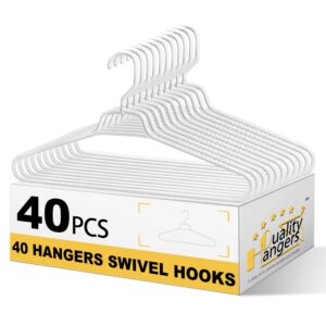 quality hangers heavy duty white plastic hangers 40-pack with swivel hook | 7mm thick non slip coat hangers with accessory bar | ideal clothes hangers plastic for everyday use | 17 inches (40, white)