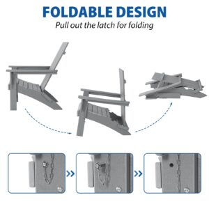 Folding Adirondack Chair Weather Resistant Foldable Fire Pit Chairs HDPE Outdoor Adirondack Chair for Patio Front Porch Pool Garden Deck Fire Pit Outside, Light Grey