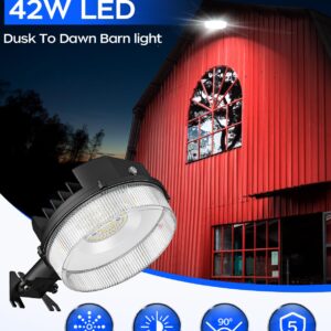 CINOTON 42W LED Barn Light Dusk to Dawn Outdoor Lighting, Black 1 Pack & Outdoor Solar Landscape Pathway Lights Warm White & Multicolor 4 Pack