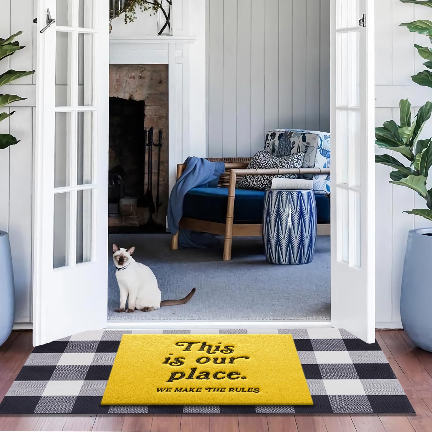 JJUUYOU Outdoor Welcome Mat We Make The Rules Doormat for Front Door Funny Indoor Door Mat with Non Slip Rubber Backing for Home Entryway Patio 18"x28"