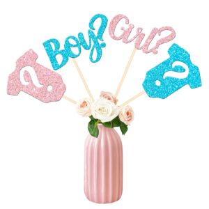 12 pcs boy or girl centerpiece sticks double sided glitter onesie question mark gender reveal table flower centerpieces sticks for baby shower kids birthday party table flowers decorations supplies