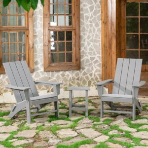 folding adirondack chair set of 2 with table weather resistant foldable fire pit chairs hdpe outdoor adirondack chair for patio front porch pool garden deck fire pit outside, light grey