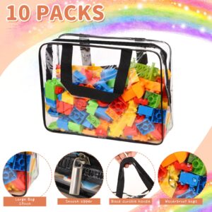 10 Packs Large Toy Storage Bags with Labels, Waterproof Clear PVC Storage Bags for Toys, Travel Organizer Bags with Zipper Closure for Puzzles, Building Blocks, Kids' Books