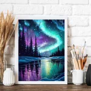 DIYCYCY Aurora Landscape Diamond Art Kits for Adults,DIY 5D Diamond Painting Kits for Beginners,Round Full Drill Diamond Dots Paintings Picture Gem Art Craft for Home Wall Art Decor Gifts 12x16inch