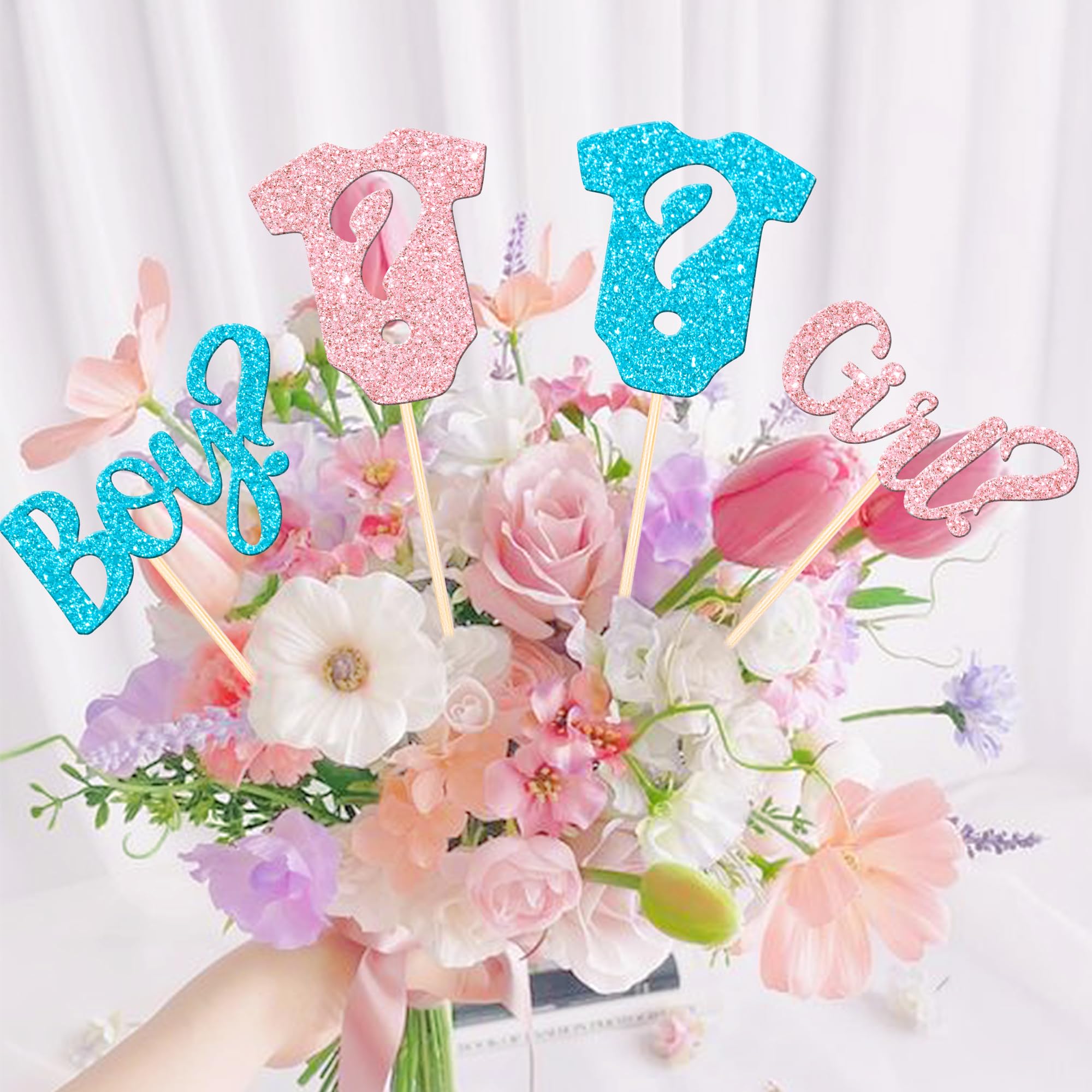 12 PCS Boy or Girl Centerpiece Sticks Double Sided Glitter Onesie Question Mark Gender Reveal Table Flower Centerpieces Sticks for Baby Shower Kids Birthday Party Table Flowers Decorations Supplies