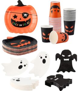 halloween plates and napkins party supplies - serves 24 - pumpkin plates and cups halloween napkins for halloween birthday decorations kids paper plates halloween dinnerware set