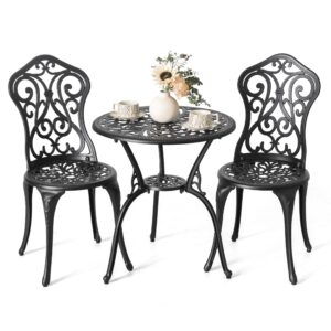 nuu garden 3 piece outdoor bistro table set, all weather cast aluminum patio bistro sets patio table and chairs set of 2 with 1.97" umbrella hole for garden, yard, balcony, black