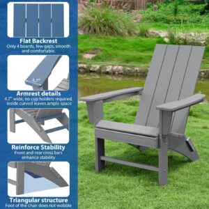 Folding Adirondack Chair Weather Resistant Foldable Fire Pit Chairs HDPE Outdoor Adirondack Chair for Patio Front Porch Pool Garden Deck Fire Pit Outside, Light Grey