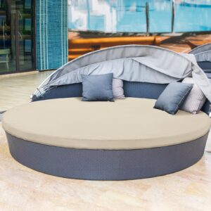 HOMBYS Outdoor Daybed Cushion Cover,Outdoor Round Bed Cushion Cover,Replacement Sunbed Cushion Cover with Drawstring,Patio DayBed Mattress Cover,Cover ONLY,Khaki