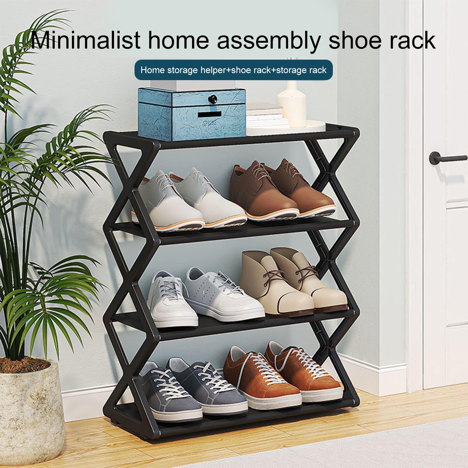 jyibinee Shoe Storage Rack, Detachable 4 Tiers Shoe Storage Organizer, Large Capacity Closet Entryway Shoe Shelf Shoe Organizer for Bedroom Black