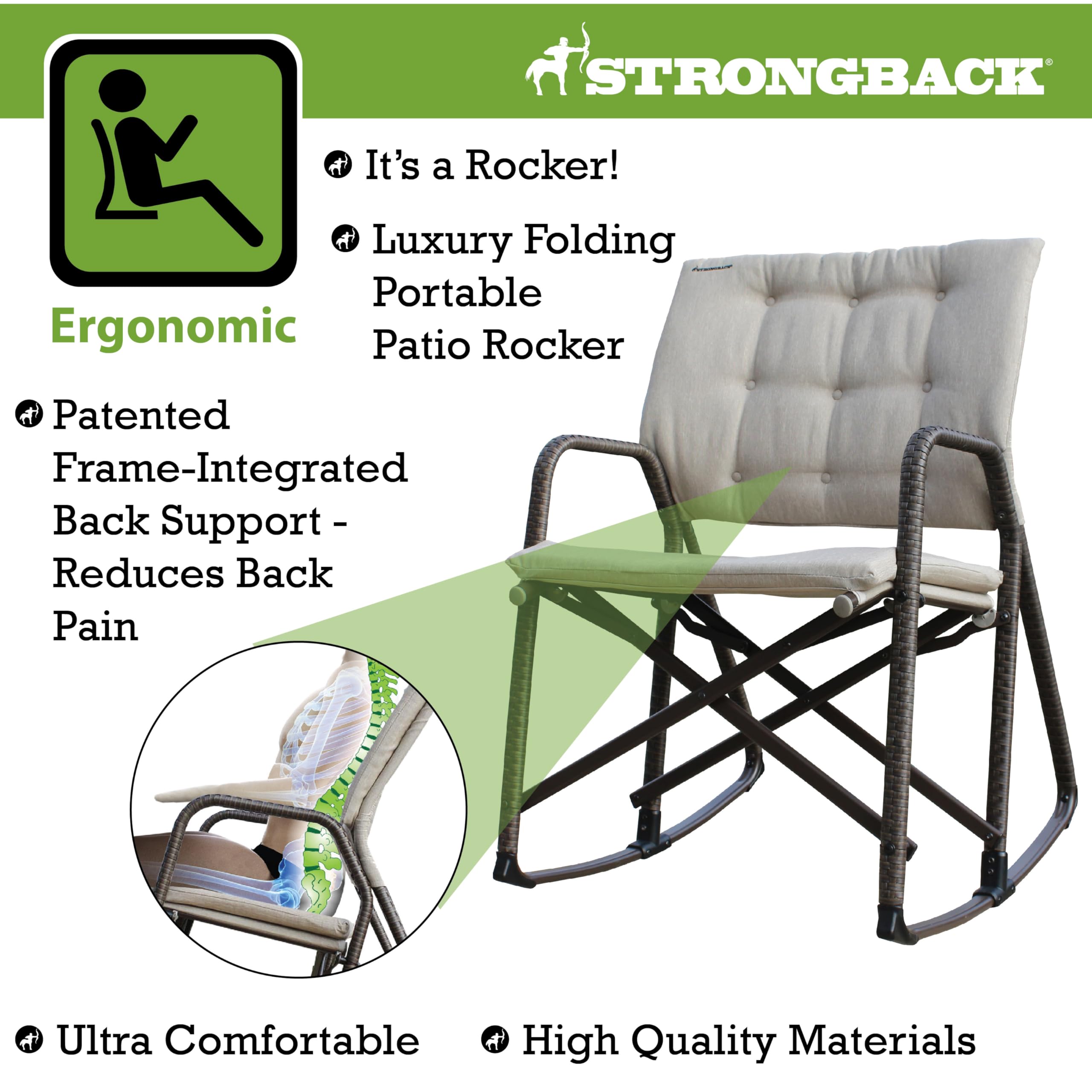 STRONGBACK Outdoor Patio Rocker, Portable Folding Rocking Chair with Lumbar Support, Great Outdoor Chair for Patio Furniture, Balcony, Camping, and Lawn, Single