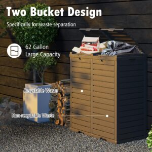 Toolsempire 62 Gallon Outdoor Trash Can, Dual Garbage Can with Lid & Drip Tray, Outside Trash Bin Garbage Bin for Patio, Backyard, Deck & Roadside (Coffee)