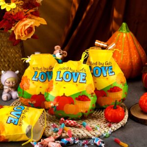 Sinload 60 Pcs Fall Drawstring Gift Bags Bulk Fall Treat Bags Autumn Religious Goody Bags Candy Bags with Autumn Trees Pumpkin Woodland Animals for Religious Sunday School Handouts Party Favor