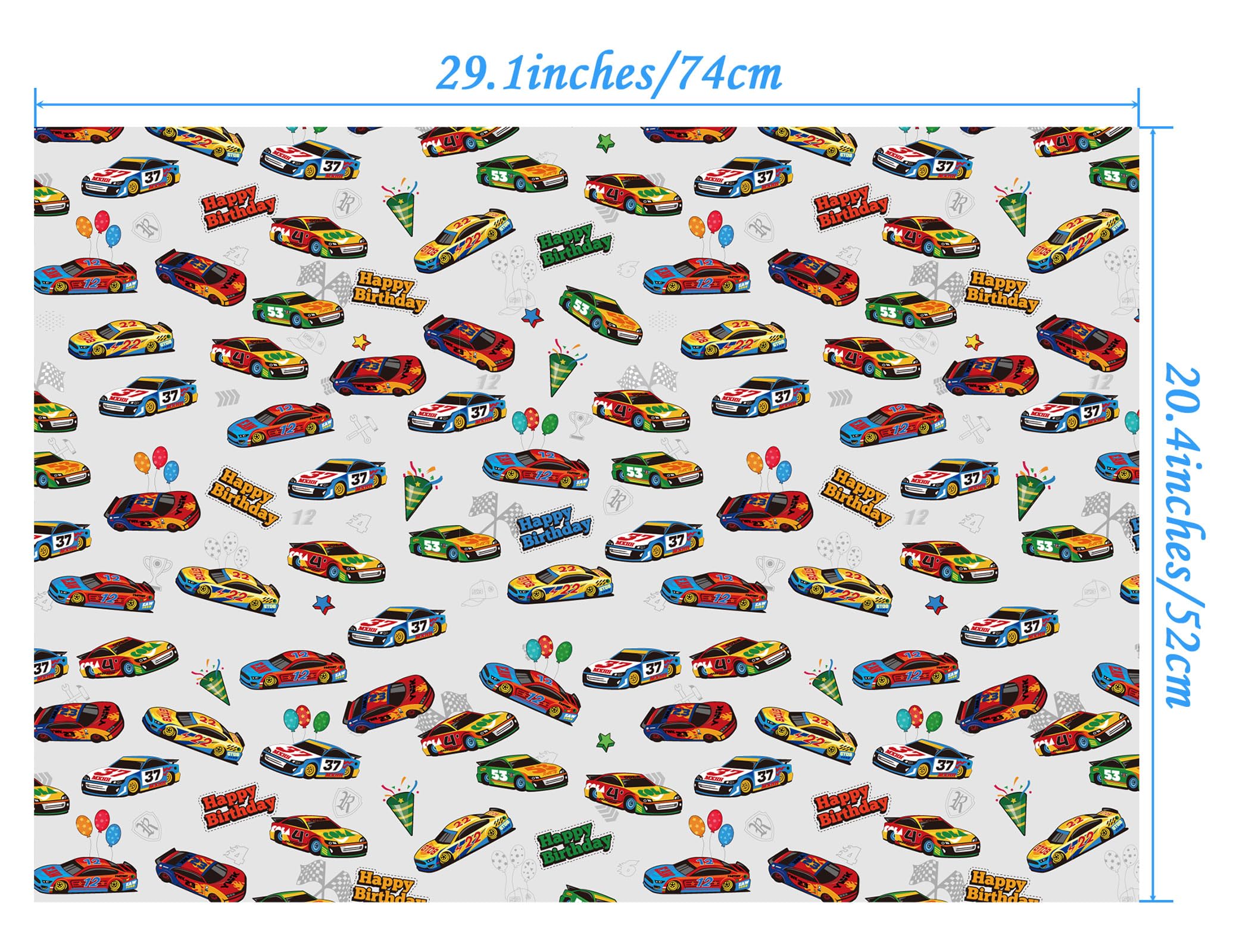 ZINTBIAL Race Car Wrapping Paper for Kids Birthday - Flames, Checkered Flags, Colorful Racing Cars and Happy Birthday Words Designs - 20 x 29 Inches, 8 Folded Sheets, Easy to Store…