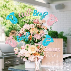 12 PCS Boy or Girl Centerpiece Sticks Double Sided Glitter Onesie Question Mark Gender Reveal Table Flower Centerpieces Sticks for Baby Shower Kids Birthday Party Table Flowers Decorations Supplies