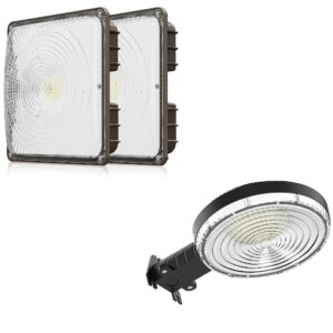 cinoton 100w led barn light dusk to dawn outdoor lighting, black 1 pack & 40w outdoor led canopy light 2pack