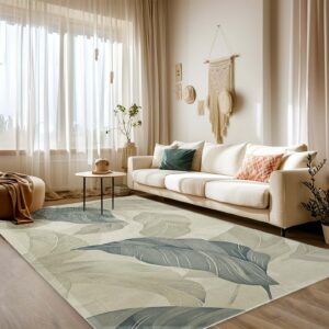 Area Rug 5x7 Tropical Leaves Modern Abstract Minimalist Aesthetic Artistic Large Carpet Non Slip Washable Indoor Rugs for Home Kitchen Living Room Bedroom Dining Room Office