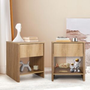 affeivul modern night stand set 2 with drawer, boho nightstand for bedroom, small end table with storage, living room/bed side table with drawer for small spaces, fluted cabinet wood nightstand