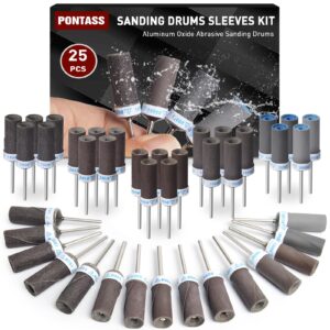 25pcs sanding drums sandpaper sticks set with 1/8"(3mm) shank for dremel rotary tool, 180/240/600/1000/1500/2000 grits different meet more needs for metal rust removal/jade polishing/stone grinding