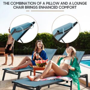 WOAJN Aluminum Patio Chaise Lounge Chair Set of 2,5-Position Adjustable Backrest,Foldable Lounge Chair Outdoor,Pool Lounge Chairs for Poolside,Lawn,Deck,Beach,Blue