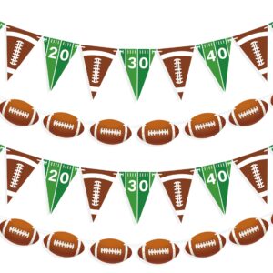 VILIFEVER 4 Pieces Football Party Decorations, Football Paper Banner with Football Triangle Flags Banner for Sports Theme Birthday Party Decorations Game Day Tailgate Party Supplies