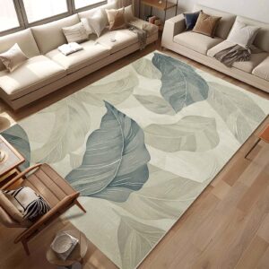 Area Rug 5x7 Tropical Leaves Modern Abstract Minimalist Aesthetic Artistic Large Carpet Non Slip Washable Indoor Rugs for Home Kitchen Living Room Bedroom Dining Room Office