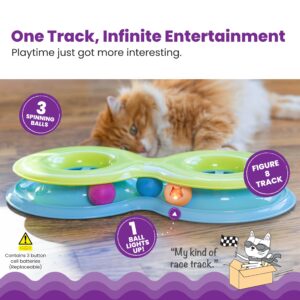 Catstages Infinity Ball Track for Cats with Two Balls, Including One Light-Up Ball, Figure-8 Shaped Cat Ball Track Compatible Topper Toys, Green