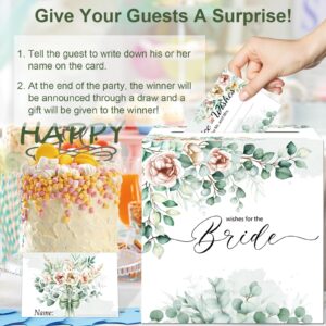 51 Pcs Bridal Shower Game Card Box, Wedding Raffle Card Box, Wedding Shower Advice and Wishes Cards and Box Set, Greenery Card Holder Box for Wedding Decorations Bridal Shower Activity Wedding Games