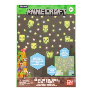 minecraft official licensed glow in the dark wall decal stars, kids room wall decals, reusable decorations, playroom and bedroom gaming decor and gift | paladone