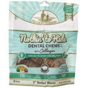 fieldcrest farms nothing to hide all natural rawhide alternative dental bones dog chews - & magnet, plant based wave treat chews for dental health (medium)