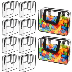 10 packs large toy storage bags with labels, waterproof clear pvc storage bags for toys, travel organizer bags with zipper closure for puzzles, building blocks, kids' books