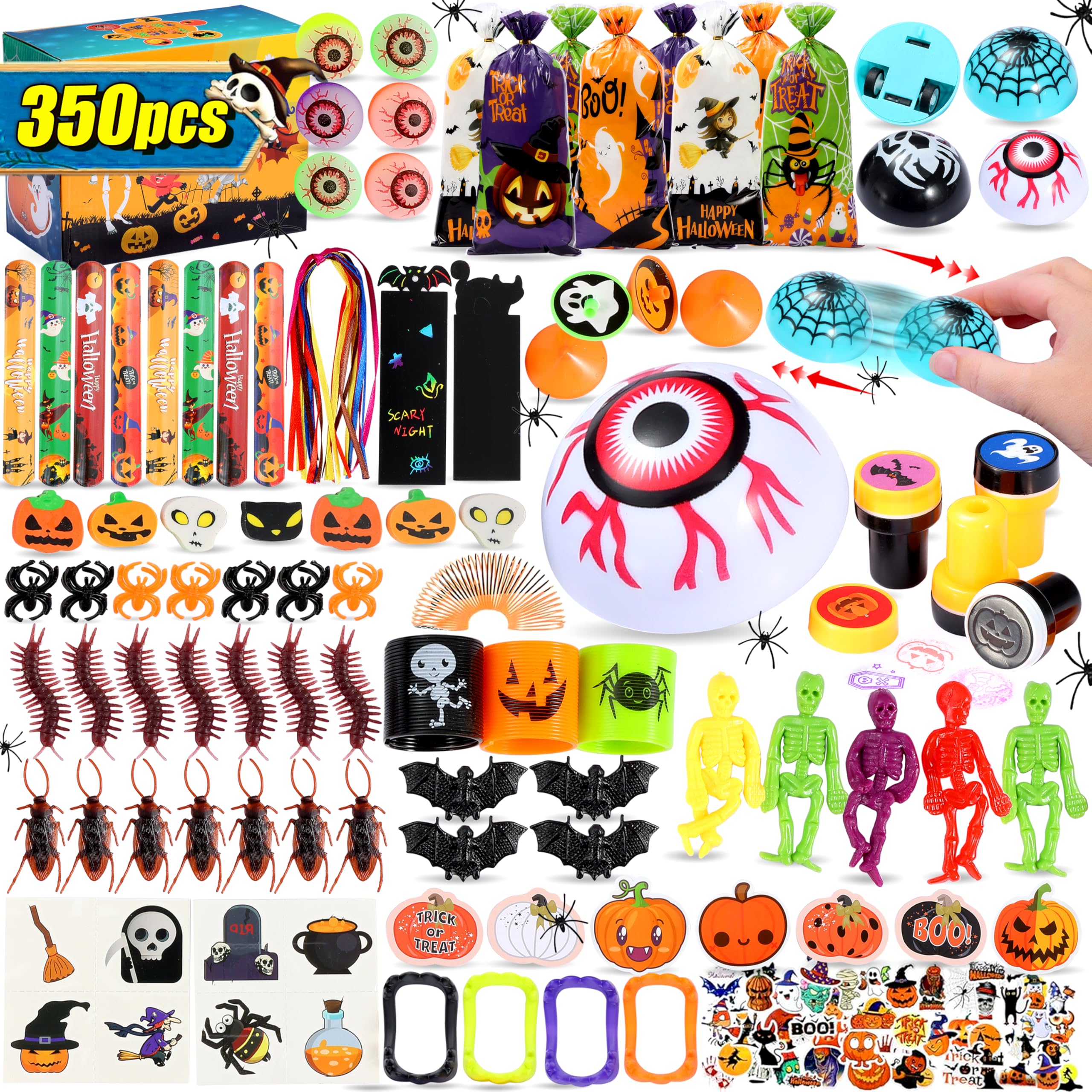 Shineloha 350pcs Halloween Party Favors, Halloween Toys Bulk | Halloween Assortment Toys for Kids, Goodies Bags, Party Supplies | Treasure Box Prizes, Classroom Prizes