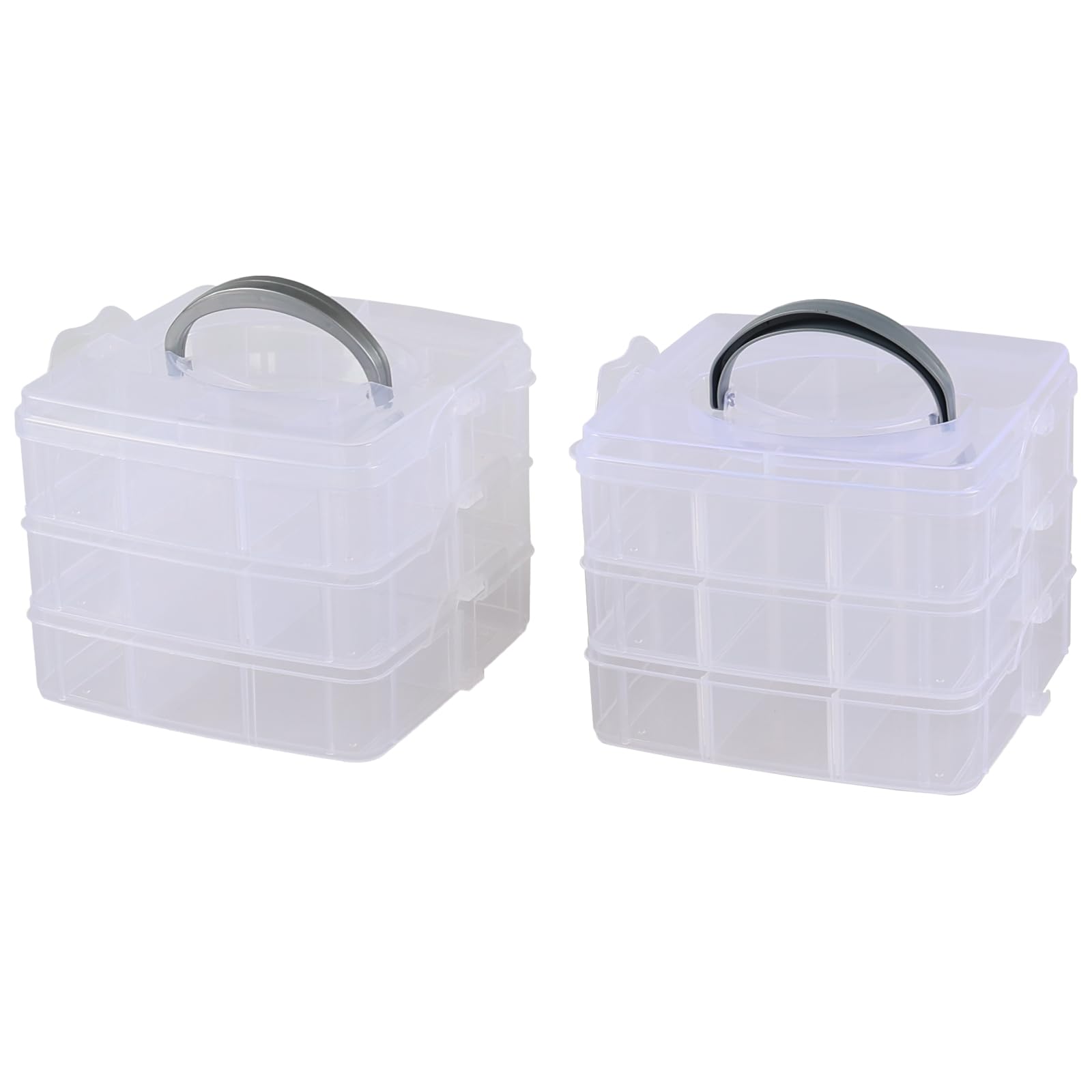 Farmoon 3 Tier Stackable Craft Storage Box with Adjustable Compartments, Small Clear Plastic Craft Box Bin, 2-Pack