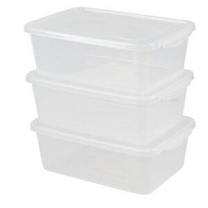 doryh 3 pack 6.5 quart lidded storage bins, small storage totes, clear storage container box